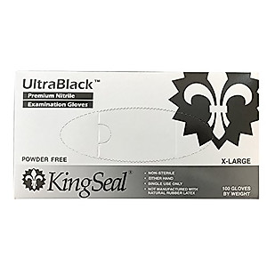 KingSeal LARGE UltraBlack Nitrile Exam Gloves, Medical Grade, Powder Free, 4 MIL, Textured Fingertips - 1 Box of 100 Gloves By Weight
