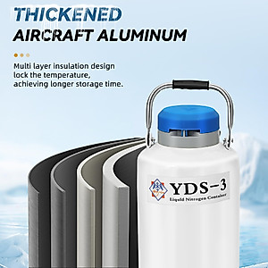 Magula 3L Liquid Nitrogen Container Cryogenic Container (LN2) Aluminum Alloy Liquid Nitrogen Dewar Static Cryogenic Container Liquid Nitrogen Container with 6 Canisters (3L)