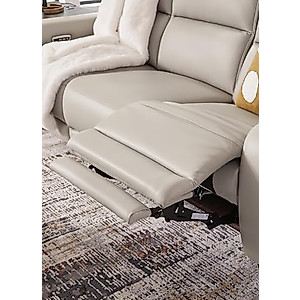 Signature Design by Ashley Mercomatic Casual Leather Match Wall Hugger Power Reclining Sofa with Adjustable Headrest and USB Ports, Light Gray