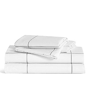 Brooklinen Luxury Sateen 4 Piece King Size Sheets Set in Window Pane - 100% Cotton Sateen Sheets - 1 Fitted Sheet, 1 Flat Sheet, 2 Pillowcases - Best Luxury Sheets