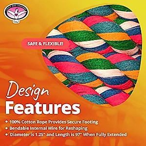 Super Bird Creations SB326 Colorful Cotton Bungee Rope Bird Toy, Large/XL Bird Size, 1.25” Diameter x 97”,Varies