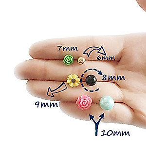 Pibupibu 30 Pairs Mix Pearls Ball Daisy Rose Flower Assorted Earrings Studs Set, Hypoallergenic (30 Balls+Flowers)