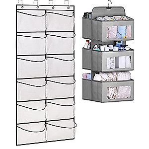 KIMBORA 12 Extra Large Pockets Hanging Shoe Organizer and Dual Sided Hanging Closet Organizer