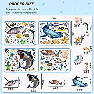 MEFOSS 142 PCS 3D Under The Sea Ocean Animals Wall Decal DIY Fish Dolphin Turtle Starfish Seaweed Shark Wall Stickers for Kids Room Playroom Nursery Classroom Bathroom Decor