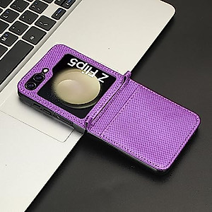 HZSANXIN Compatible with Samsung Galaxy Z FLIP 5 Case Full Cover Ultra Thin Matte Anti Slip Scratch Resistant Fashionable and Durable Leather Diamond Pattern Back Shell (Purple)
