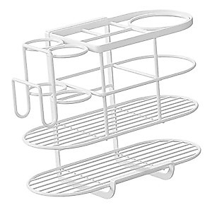 Almencla Iron Hair Dryer Holder Wall Hair Care Tools Organizer Shower Shelf Bathroom Storage Stand Hanger Hair Straightener Stand Bathroom Bedroom, White