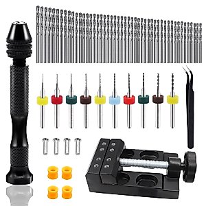 Dianrui 61PCS Pin Vise Hand Drill Set including 1PCS Mini Drill Press Vise, 10PCS PCB Mini Drill Bits, 1PCS Elbow Tweezers and 48PCS 0.3-3.5mm Micro Twist Drill Bits K1-037