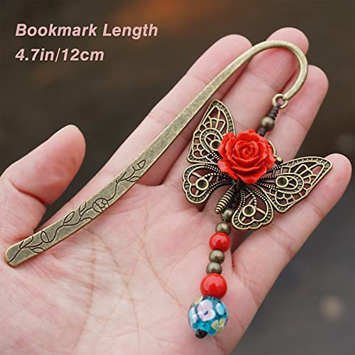 Crehikali Metal Bookmarks for Women Book Lovers Readers,with Butterfly Pendant,Unique Gift with Book Page Holder,2in1 Set