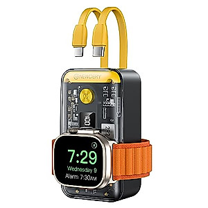 NEWDERY for Apple Watch Charger, 10000mAh Portable Charger Power Bank Built-in Cables, USB C Fast Charging External Battery Pack with LED Display for iPhone15/14/13/12/iWatch/Airpods/Galaxy Phones