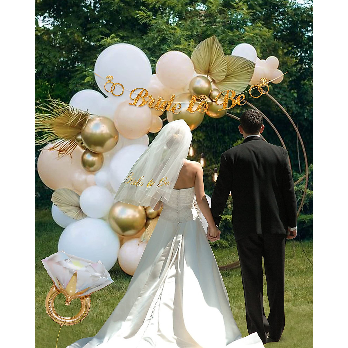 Bachelorette Party Decorations, Bridal Shower Decorations for Engagement Wedding Parties, 52pcs Bride To Be Party Supplies Kit with Sash, Veils, Banner, Cake Toppers, Temporary Tattoos & Gold Balloons