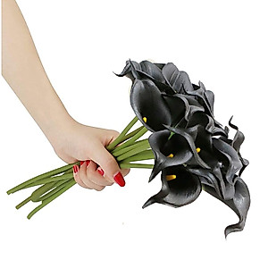 Mom Gifts 22pcs Calla Lily Artificial Flowers Vibrant and Durable Black Calla Lily Gift for Mom Latex Real Touch Calla Lily Faux Flowers Black Fake Flower Arrangement 13.4" for Home Wedding Decor
