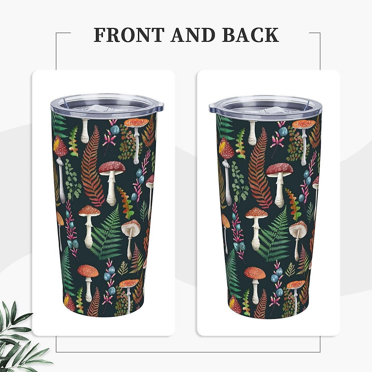 CHASOEA Mushroom Tumbler 20oz Botanical Stainless Steel Insulated Tumblers with Lid and Straw Leaves Travel Coffee Mug Tea Wine Cups Water Bottle Sport Gifts for Women Mushrooms Lover