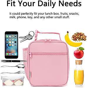 GYEUKHAM Lunch Box for Kids Boys Girls Men Women, Insulated Small Soft Cooler Lunch Bag Kit for School Work Picnic Travel - Reusable Portable lunchbox, Pink