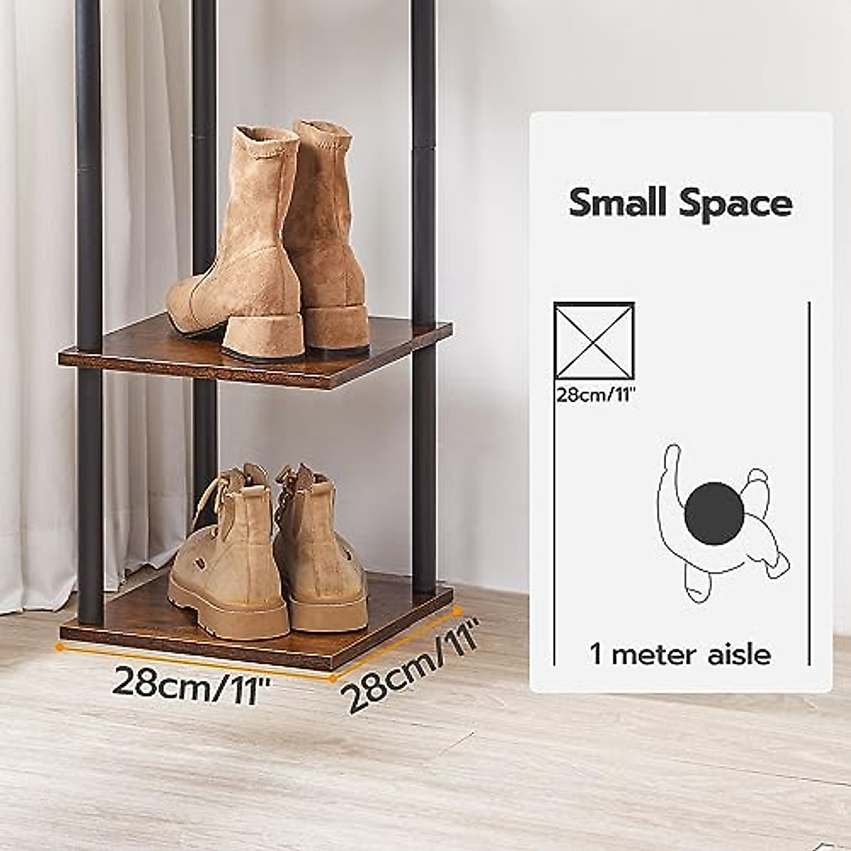 HOOBRO Vertical Shoe Rack for Small Space, 8-Tier Corner Shoe Rack, Wooden Shoe Storage Organizer, for Closet, Entryway, Hallway, Bedroom, No-Tool Assembly, Rustic Brown and Black BF22XJ01