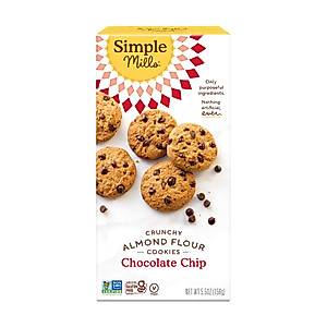 Simple Mills Almond Flour Crunchy Cookies, Chocolate Chip - Gluten Free, Vegan, Healthy Snacks, Made with Organic Coconut Oil, 5.5 Ounce (Pack of 1)