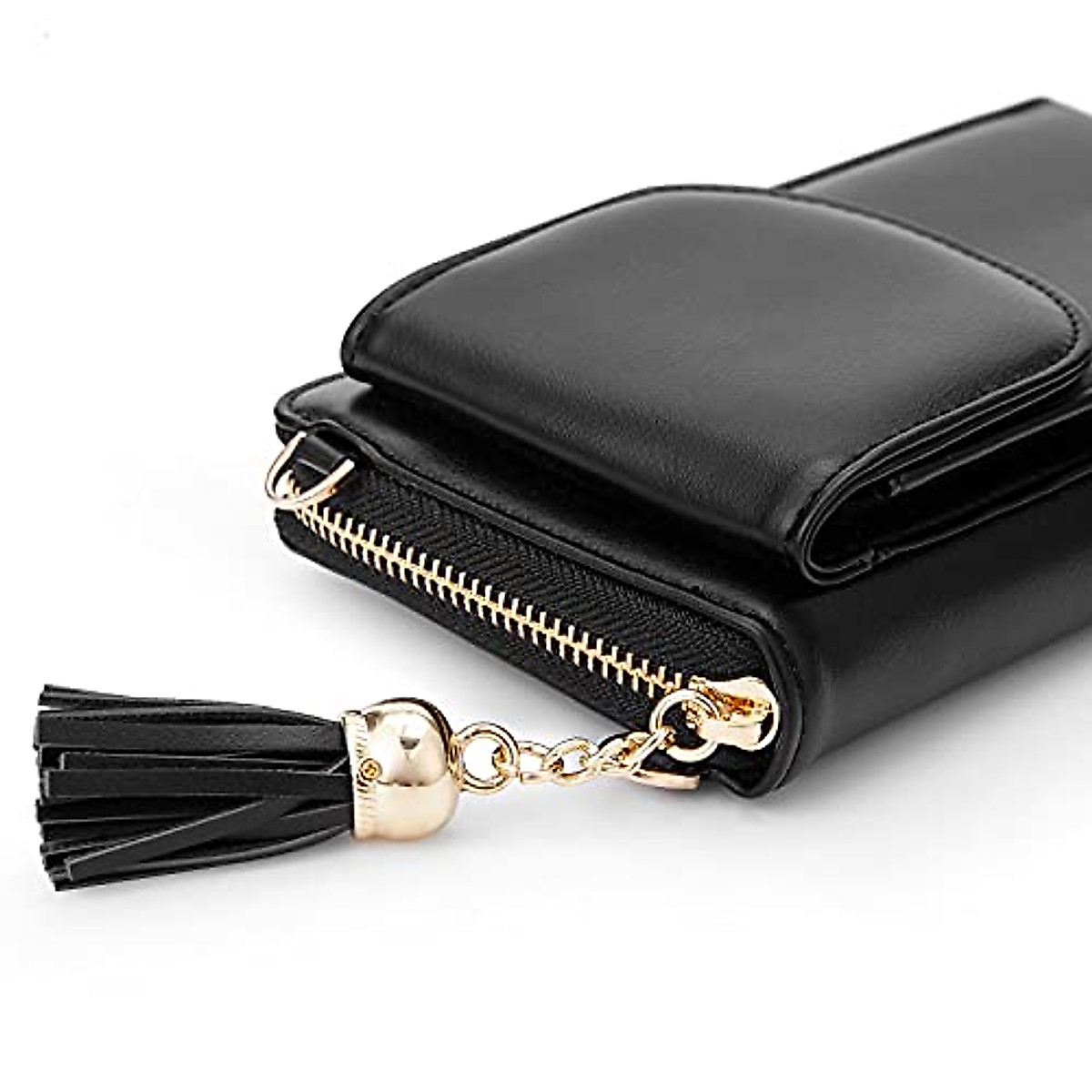 Womens Crossbody Bag Big Tassels Small Cell Phone Shoulder Purse Leather Travel RFID Card Wallet Case Baggap Handbag Clutch for iPhone 11 SE 11 Pro Xr X Xs Max 8/7/6 Plus LG Stylo Samsung (Black)