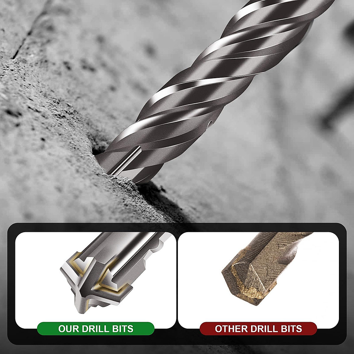 Becollo 3/4x12" SDS-Plus Rotary Hammer Drill Bit, Carbide Tip 4-Cutter for Brick,Stone & Concrete, Packed of 2pcs.