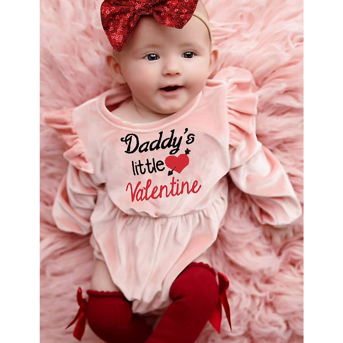 Valentine Baby Girl Outfit 12-18 Months Daddys Valentine Baby Girl Outfit Long Sleeve Soft Romper Bodysuit Clothes Red Leg Warmers 3pcs Valentine Outfit Baby Girl