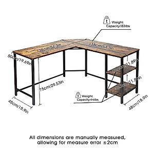 Function Home 54 Inch L-Shaped Computer Desk, Corner Desk with Reversible Storage Shelves, PC Work Desk Workstation for Home, Office
