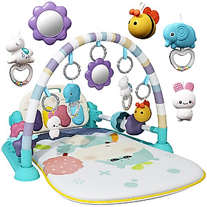 Jovow Baby Gym with Kick and Play Piano,Baby Play Mat Tummy Time Baby Activity Gym Mat with 5 Infant Learning Sensory for Baby, Music and Lights Boy or Girl Gifts for Newborn (Green)