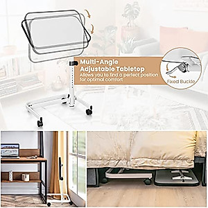 Tangkula Overbed Table with Wheels, Rolling Bedside Table with 9-Level Adjustable Height 29”-37”, Multi-Angle Tilt Tabletop, C Shaped Hospital Bed Table Laptop Desk, Sofa Bed Wheelchair Side Table