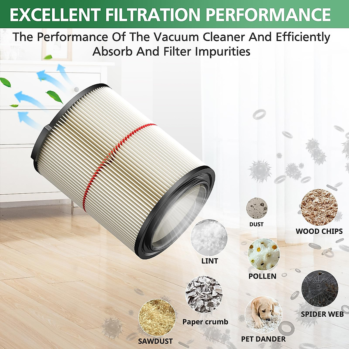 2Pack Replacement Filter For Craftsman ‎CMXZVBE38754 Red Stripe General Purpose Wet Dry Vac Replacement Filter Fit for 5 to 20 Gallon Shop Vacuums Part #009-38754