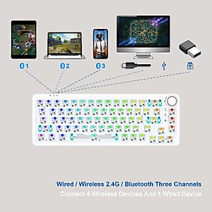 GK GAMAKAY LK67 65% RGB Modular DIY Mechanical Keyboard, 67 Keys Hot Swappable 3pin/5pin Switch, Programmable Triple Mode Bluetooth 5.0/USB-C Wired/2.4GHz Wireless Customized Keyboard Kit (White)
