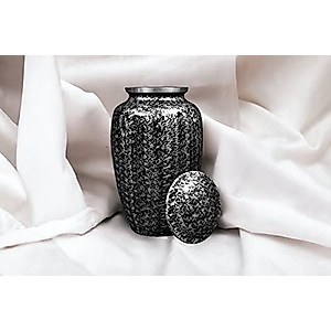 Cremation Urn for Ashes - Adult Funeral Urn Handcrafted - Affordable Urn for Ashes - Large Funeral Memorial with Elegant Finish for Cemetery Burial - Black/Silver