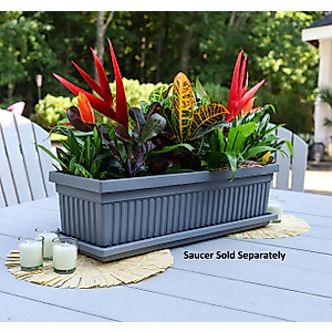 The HC Companies 18 Inch Venetian Rectangular Window Planter Box - Lightweight Plastic Indoor Outdoor Plant Pot with Drainage for Windowsill, Herbs, Flowers, Black
