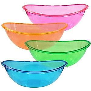 Friwer Neon Oval Plastic Contoured Serving Bowls, Party Snack or Salad Bowl 80 Oz. Set In Pink Blue Green Orange Set of 4