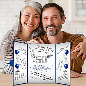 Crenics 50th Birthday Decorations for Men or Women, Creative 50th Birthday Guest Book Alternative, Blue and Silver 50 Birthday Signature Book 18 x 12 inch, Great 50th Birthday Gifts