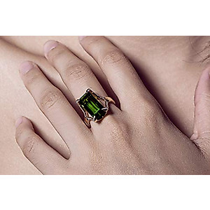 SCHZBSP 18K gold-plated luxury group inlaid emerald green gemstone ring fashion eagle claw micro inlaid CZ diamond ring exquisite jewelry hand jewelry ladies ring size 6-10 (8)