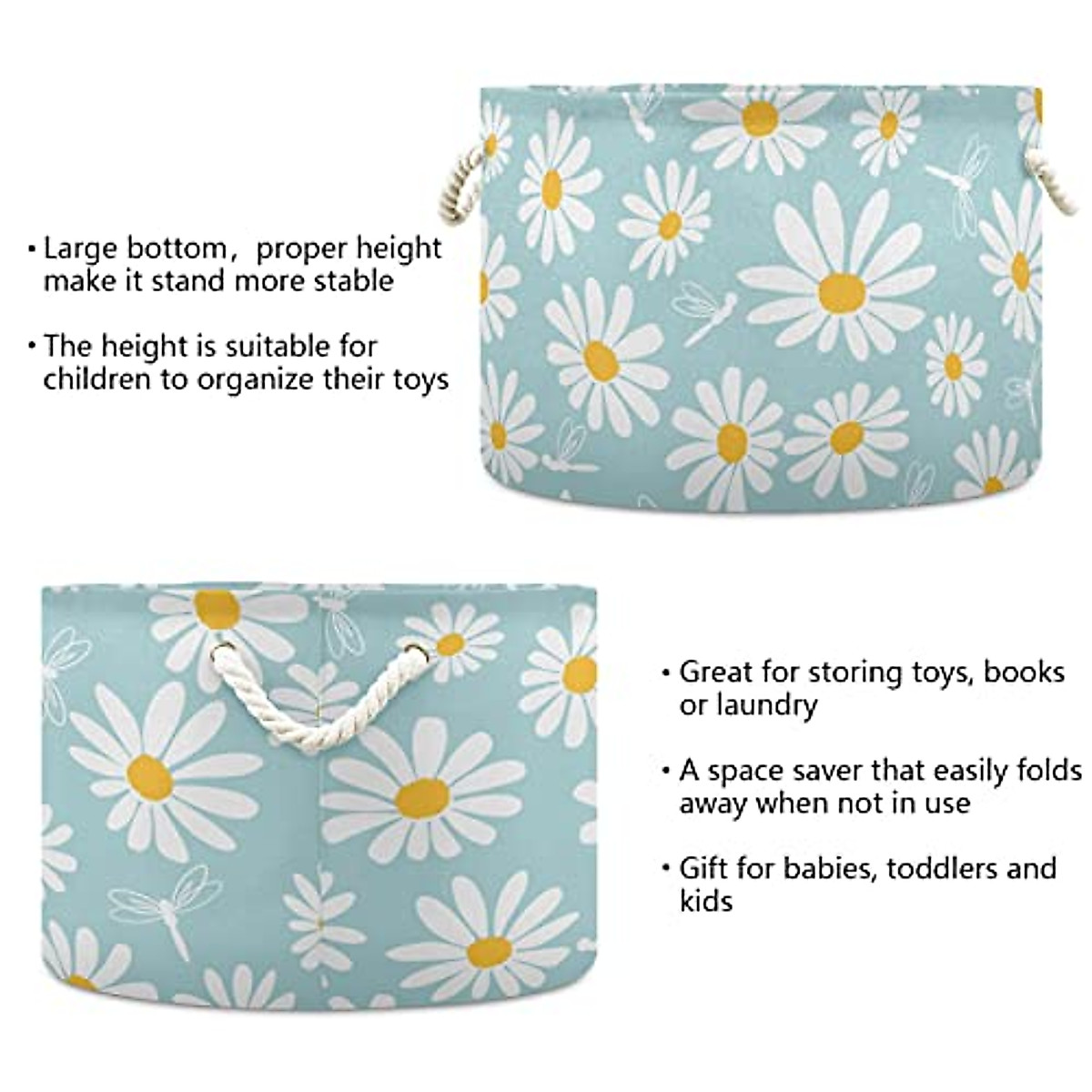 xigua Cotton Rope Basket Small White Daisies Baby Laundry Basket Blanket Kids Toy Storage Basket Glove Box