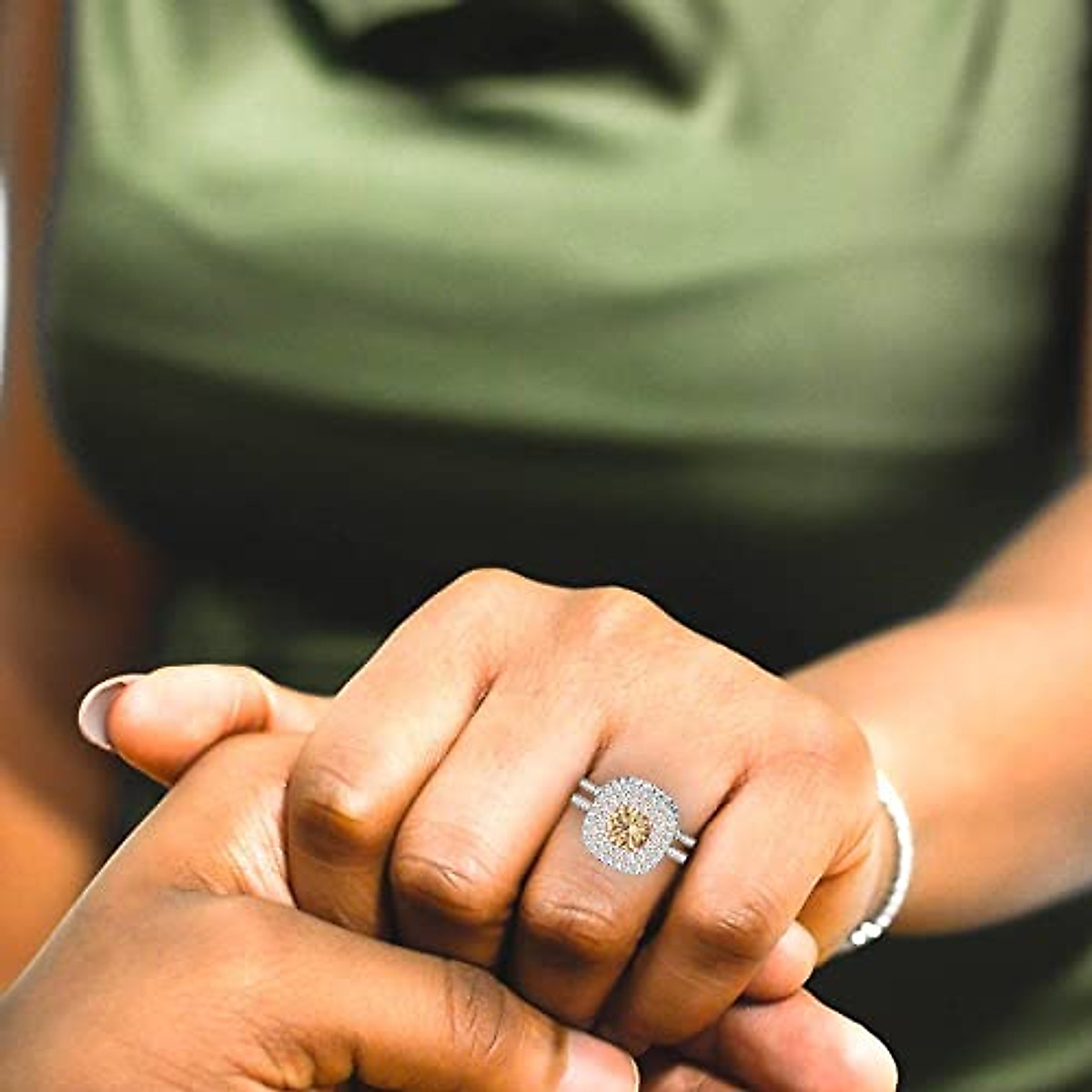 Clara Pucci 1.95 carat Round Cut Halo Solitaire Yellow Moissanite Bridal Wedding Anniversary Ring Band set 14k White Rose Gold 3.75