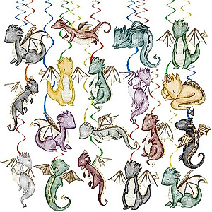 Dragon Party Hanging Swirls Dragon knight Ceiling Swirls Fantasy Dragon Foil Swirls Dragon Birthday Party Decorations Streamers for Dragon Theme Baby Shower Supplies