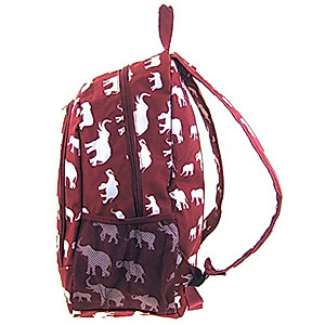 Elephant Print Full Sized Backpack (Burgundy Red)