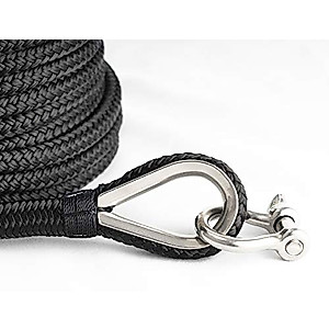 Young Marine Made 3/8 Inch 100FT 150FT Black Nylon Anchor Line Double Braided Anchor Rope/Line with Thimble (3/8" x 100')