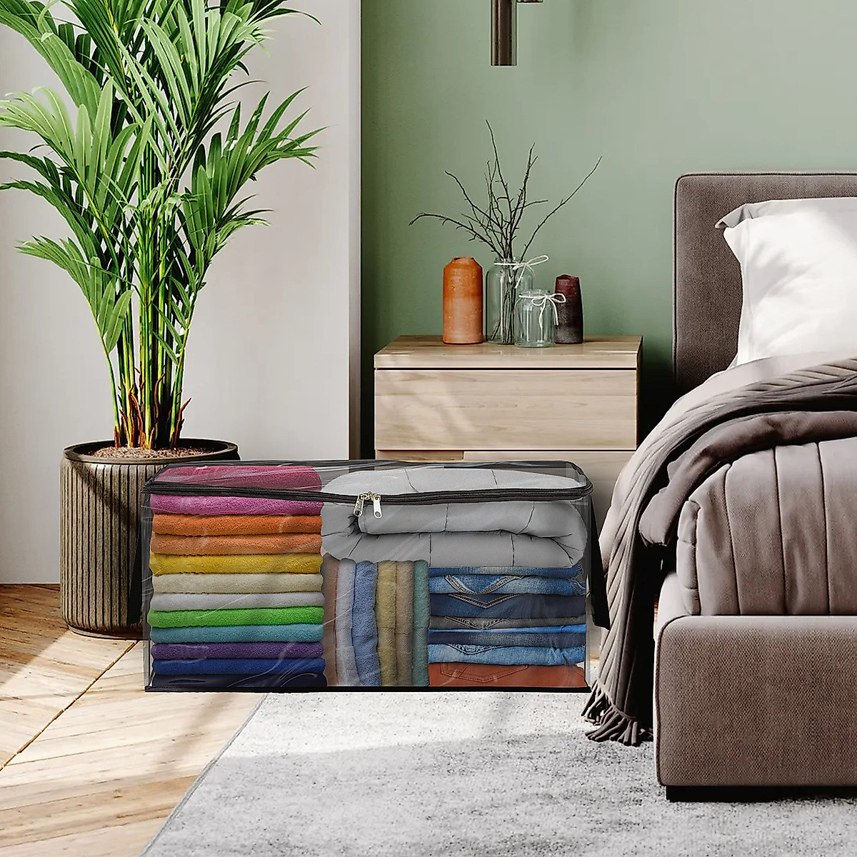 Covers & all Clear Storage Bag, 90 litres Large size, Heavy Duty 20 mil Clear PVC fabric, Multi-purpose Organizer with zipper and handles (23”L x 17"W x 14"H, Pack of 6)