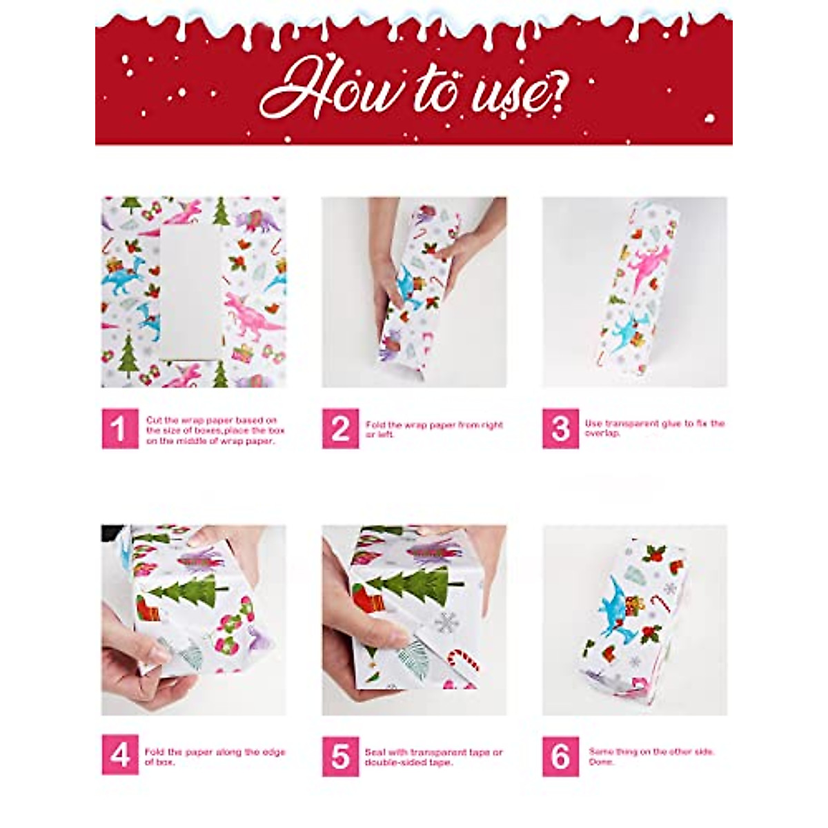 Christmas Dinosaur Wrapping Paper 10 Sheets 20" x 27" Pink Christmas Wrapping Paper Flat Fold Christmas Gift Wrap Paper Pink Girls Wrapping Paper Kids Dinosaur Gift Wrap Dino Birthday Wrapping Paper