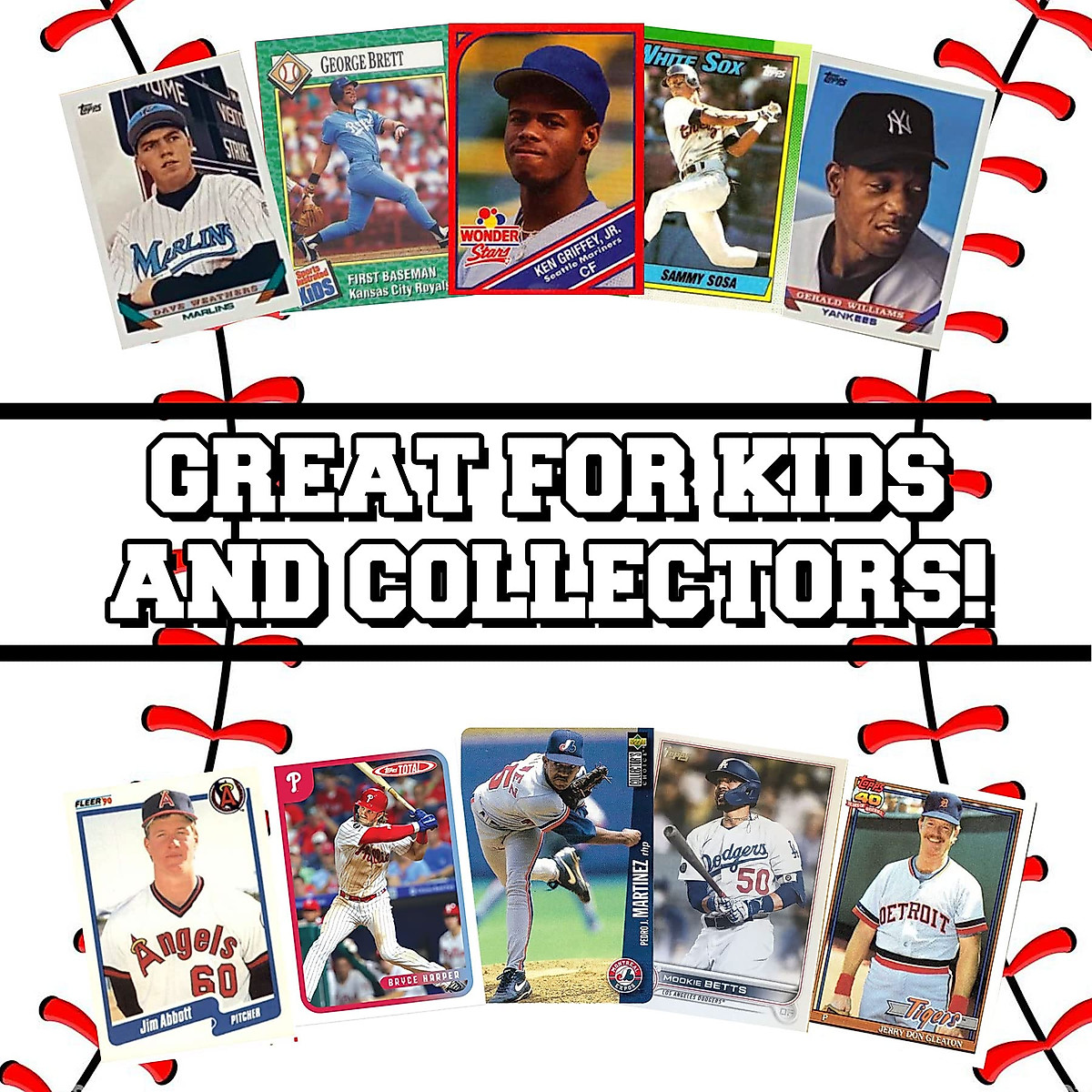 Assorted Set of 100 Baseball Trading Cards - All New Condition Cards - Perfect Starter Set for Kids, Adults, & Collectors - Potential Superstar and Hall of Fame Cards Available - Retail Packaging