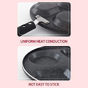 Liampo Non Sticking Frying Pan 4 Round Molds Egg Pan Medical Stone Pancake Pan Evenly Heated Comfortable Plastic Handle One Wipe is Clean
