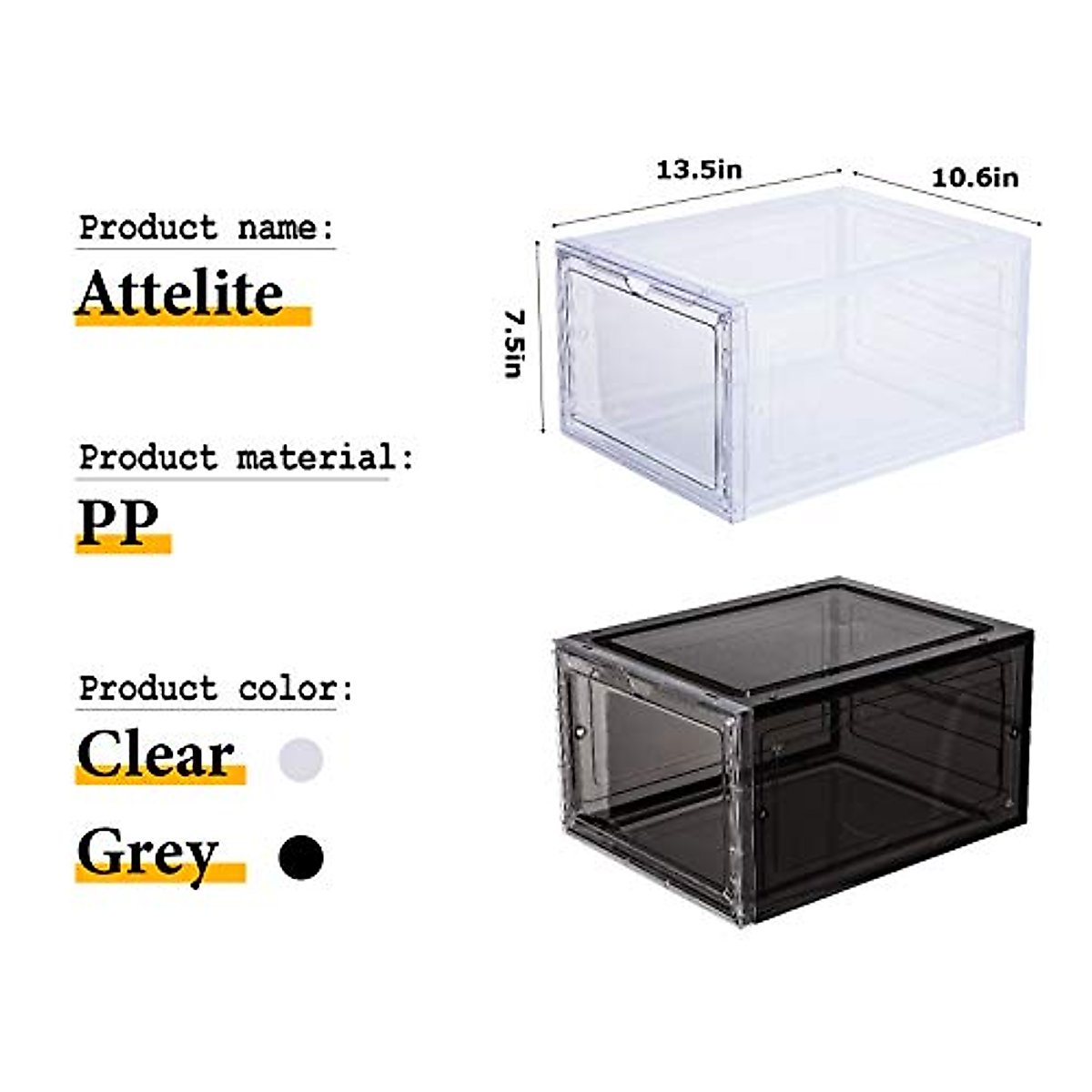 Attelite 6 Pack Large Drop Front Shoe Box+ 6 Pack Side Open Black Clear Plastic Shoe Storage Box, As Stackable Shoe Containers for Display Sneakers