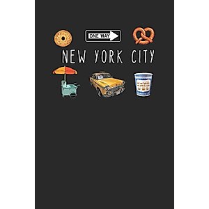 New York City: Notebook with 200 College Ruled Pages. With Classic Symbols of New York City: Bagel, Pretzels, a Checker Yellow Cab, a Greek Coffee cup and a Hot Dog Stand