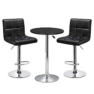 Yaheetech 3-Piece Bar Table Set, Round Bar Table and PU Leather Adjustable Swivel Armless Chairs, Modern Counter Height Table Set with 2 Bar Stool for Kitchen, Black