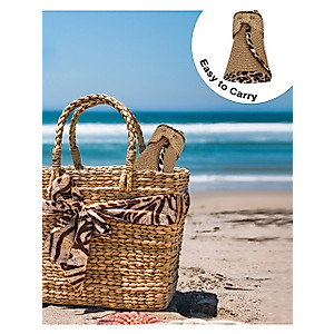 LA CARRIE Wide Brim UV Protection Sun Hats for Women with Leopard Trim Straw Roll Up Beach Visor Hat UPF 50+(Khaki with Leopard)