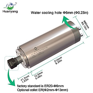 Huanyang Water Cooled CNC Spindle Milling Motor 110V 2.2KW 24000RPM 400hz Φ80mm ER20 Collet for Engraving Machine