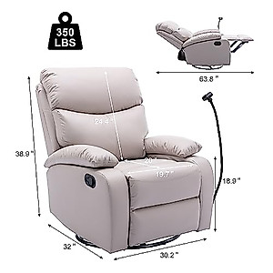GNMLP2020 Rocker Swivel Recliner Chair, Rocking Recliner Chair Made of Microfiber Technical Leather,Manual Small Recliner Easy to Operate The Recline -Beige