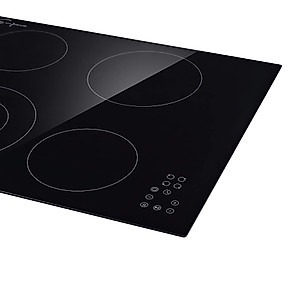 Empava 24" Electric Radiant Cooktop 4 Burners Stove Top with 1-99 Minutes Timer and 9 Heating Levels Smooth Glass Surface in Black, 24 Inch