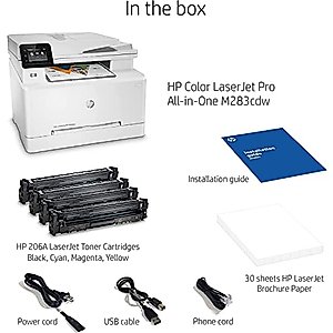 HP Color Laserjet Pro MFP M283cdw All-in-One Wireless Laser Printer - 50-Sheet ADF, Auto Duplex Printing - Remote Mobile Print Scan Copy Fax, 22ppm, 8.5x14, 600dpi, Ethernet, Cbmoun Printer_Cable