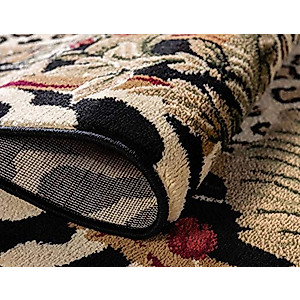 Unique Loom Wildlife Collection Animal Inspired with Cheetah Bordered Design Area Rug, 7 ft x 10 ft, Ivory/Black